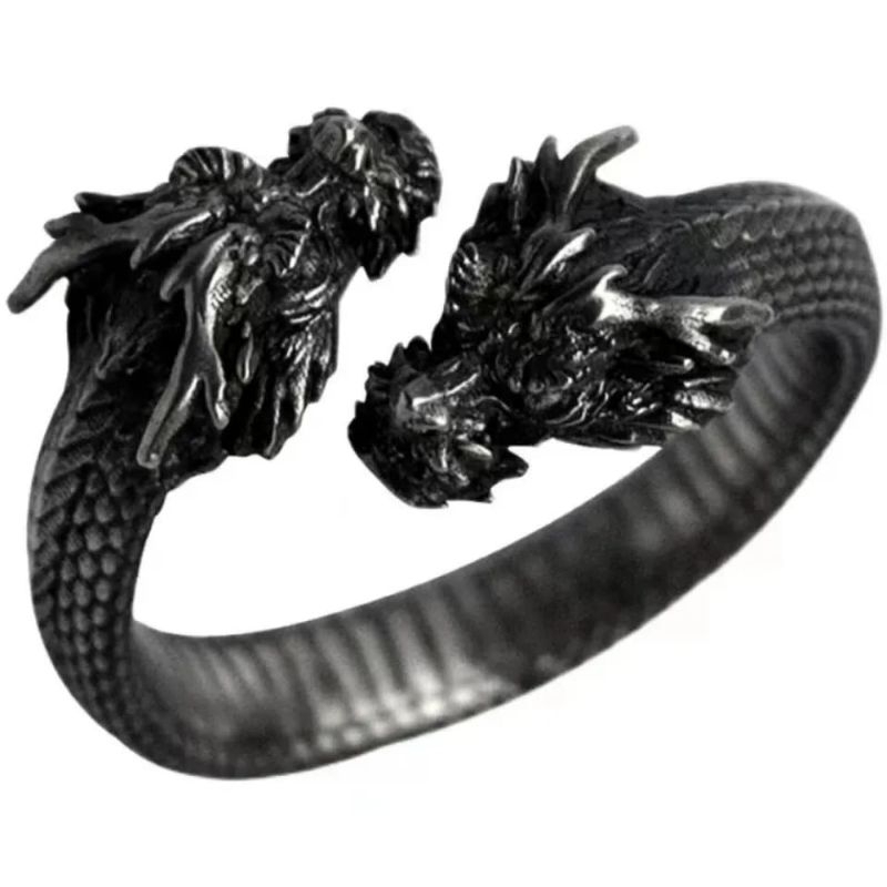 HITAM Elegant Ring Design Two Black Dragons Circular / Two Black ...