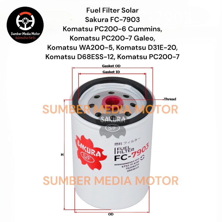 Sakura Fuel Filter Solar FC-7903 Komatsu PC200-6 Cummins, Komatsu PC200 ...