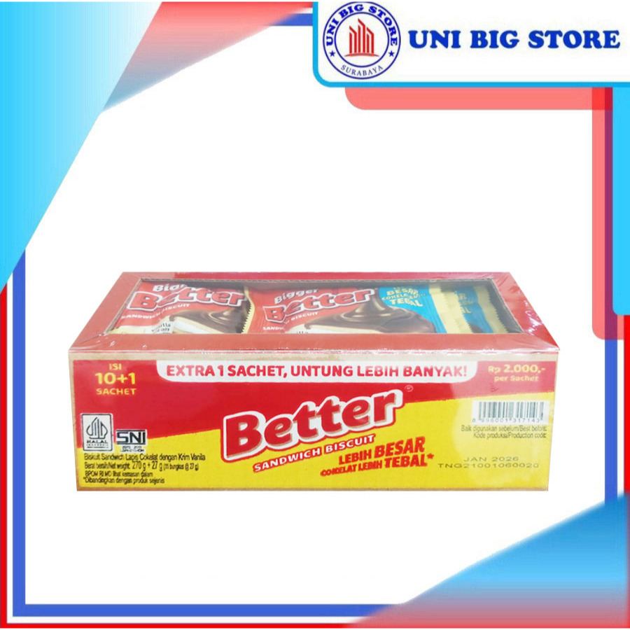 Better BIGGER Sandwich Choco Vanilla Cream 27 gr x 10 pcs BOX | Shopee ...