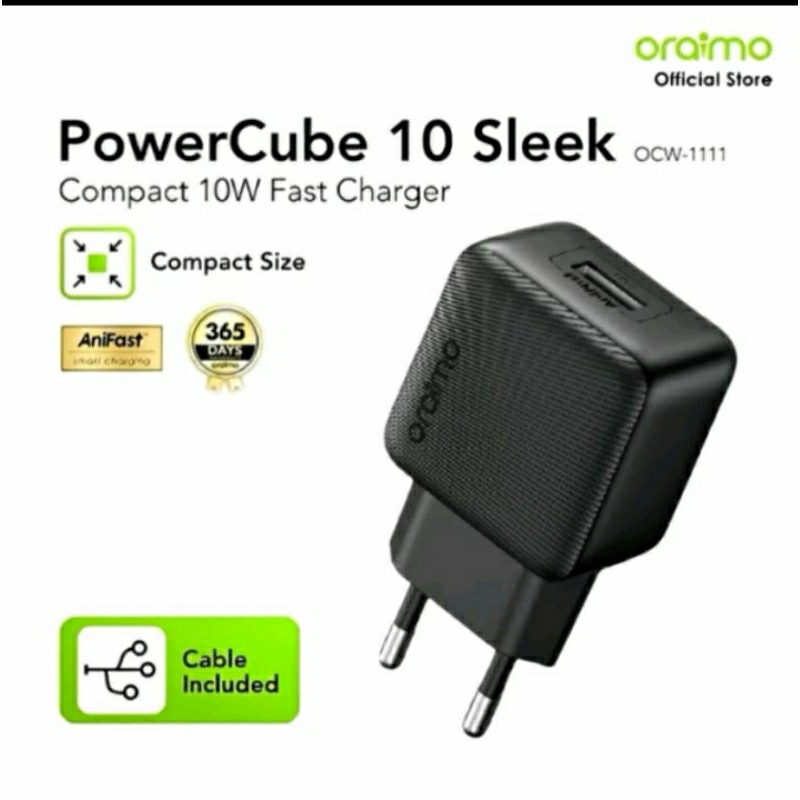 ORAIMO Power Cube 10 Sleek ADAPTER OCW-1111 Single Port 5V 2A AniFast ...