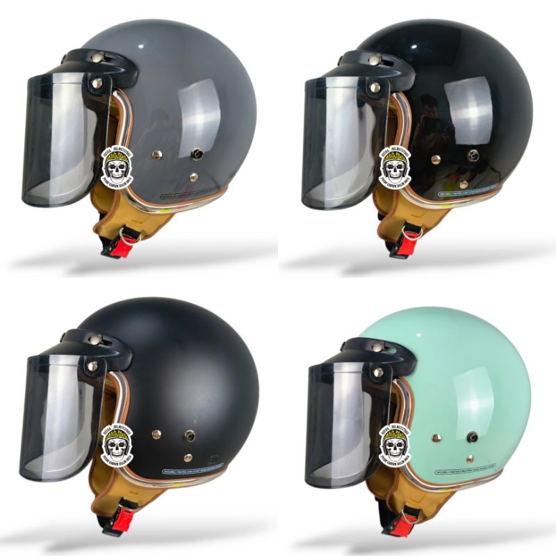 Adult bogo helmet with chrome list, can be brown, flat glass, SNI ...