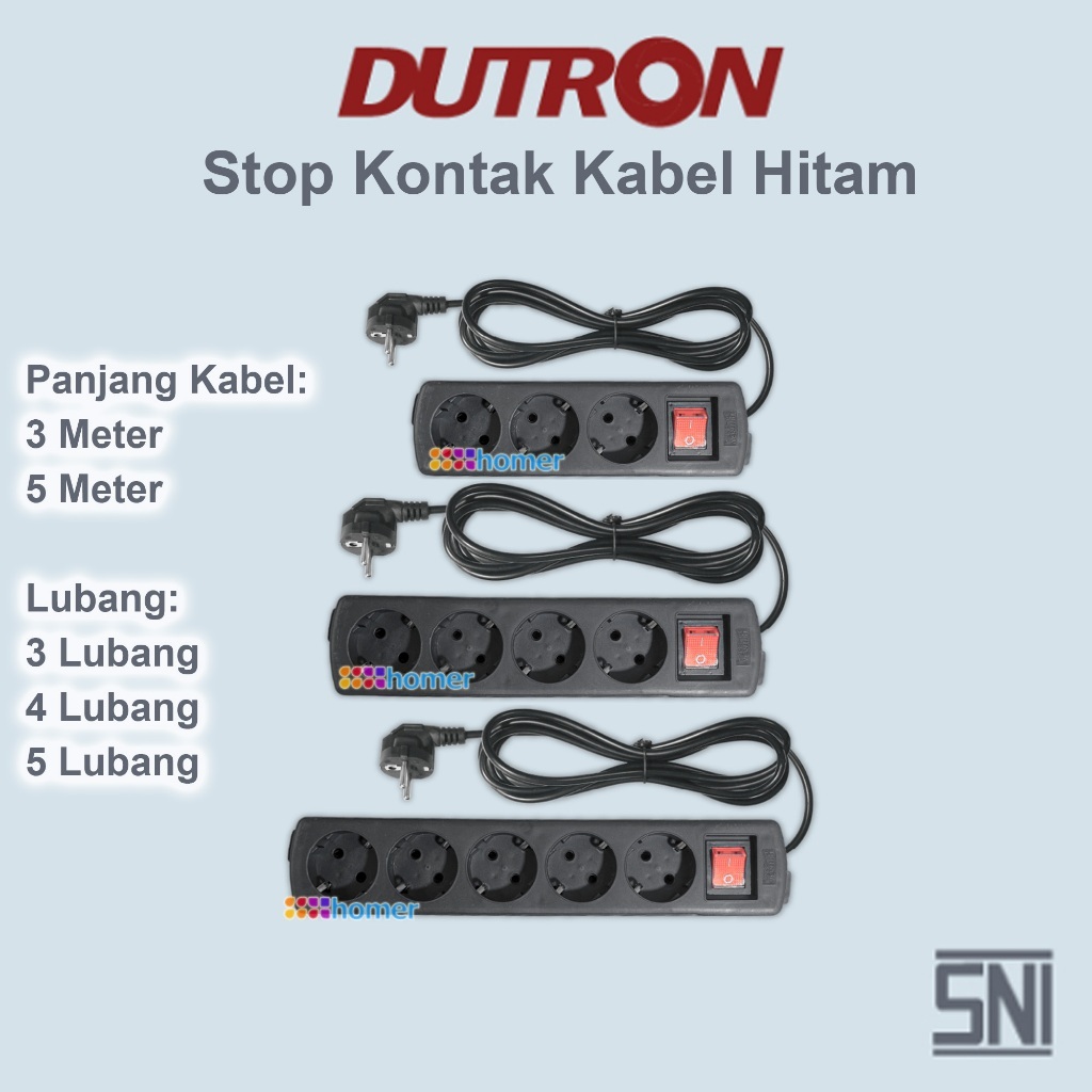 HITAM Dutron Socket Switch Black 5 / 4 / 3 HOLE Cable 3 meters 3M ...