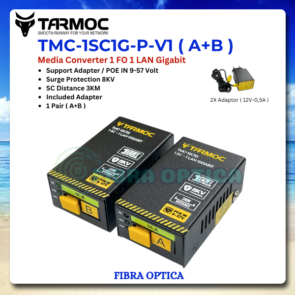 Tarmoc TMC-1SC1G-P-V1 | Media Converter 1FO 1LAN / 1 FO 1 LAN Gigabit POE IN 9-57 Volt | HTB ...