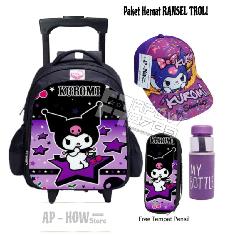 Kuromi Trolley Girls Backpack Free Pencil Case/kuromi Wheel Backpack ...