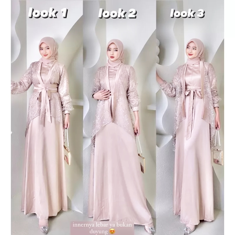 Fuji Dress One Set Inner Outer Kimono Queenbee Fashion Muslim Gamis for ...