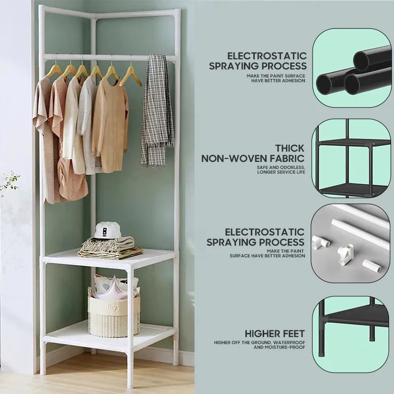 GANTUNGAN Multipurpose CORNER CLOTHES HANGER RACK / PORTABLE CLOTHES ...