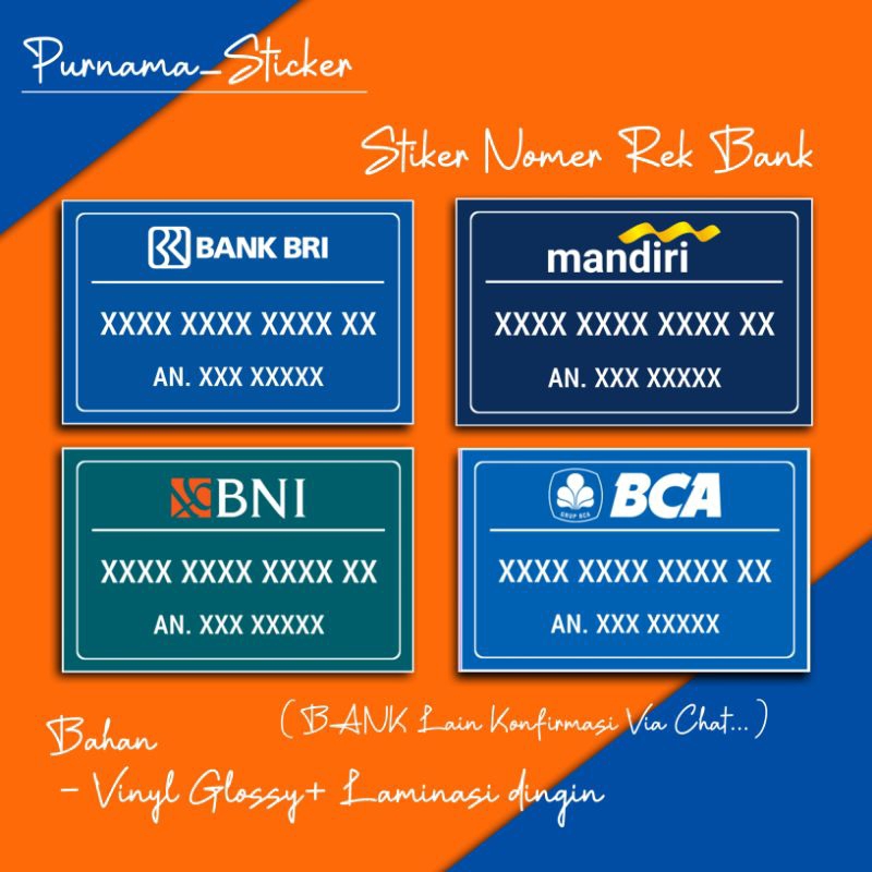 BANK REK NUMBER STICKERS, BRI, MANDIRI, BCA, BNI | Shopee Malaysia