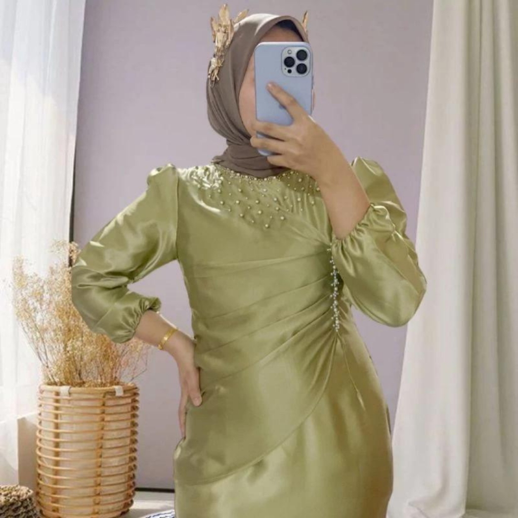 Vina Dress Original Viral Satin Silk Premium Sequin Mutiara Fashion ...