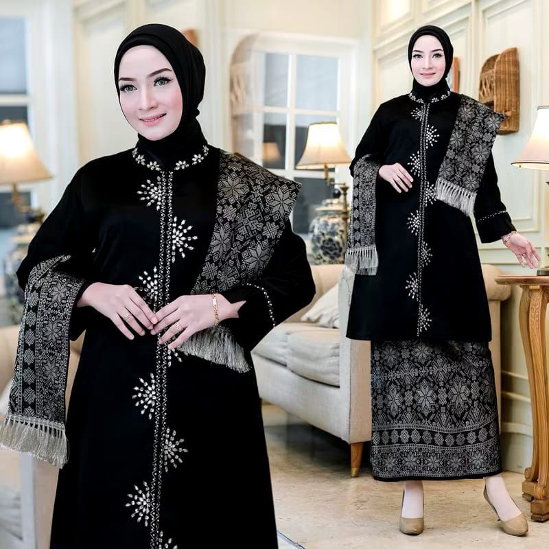 Stelan Baju Kurung Sequin Songket Shawl / Baju Kurung Melayu Songket / Kebaya Tunik Melayu ...