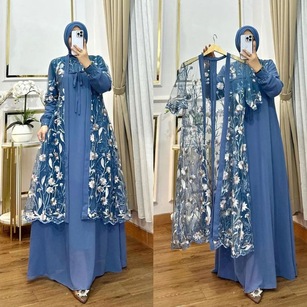 Gamis Tile Denim Laksmi Wedding Dress Inner + Outer Brukat Tille Garden ...