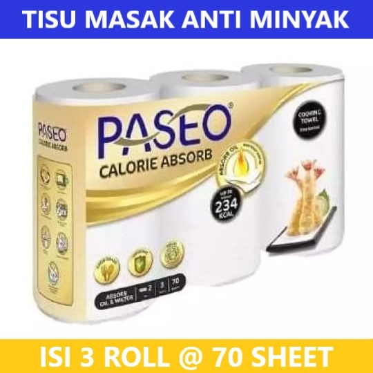 Paseo COOKING TOWEL TISSUE 70 SHEETS 2 PLY 3 ROLLS OIL DRAINING TISSUE ...
