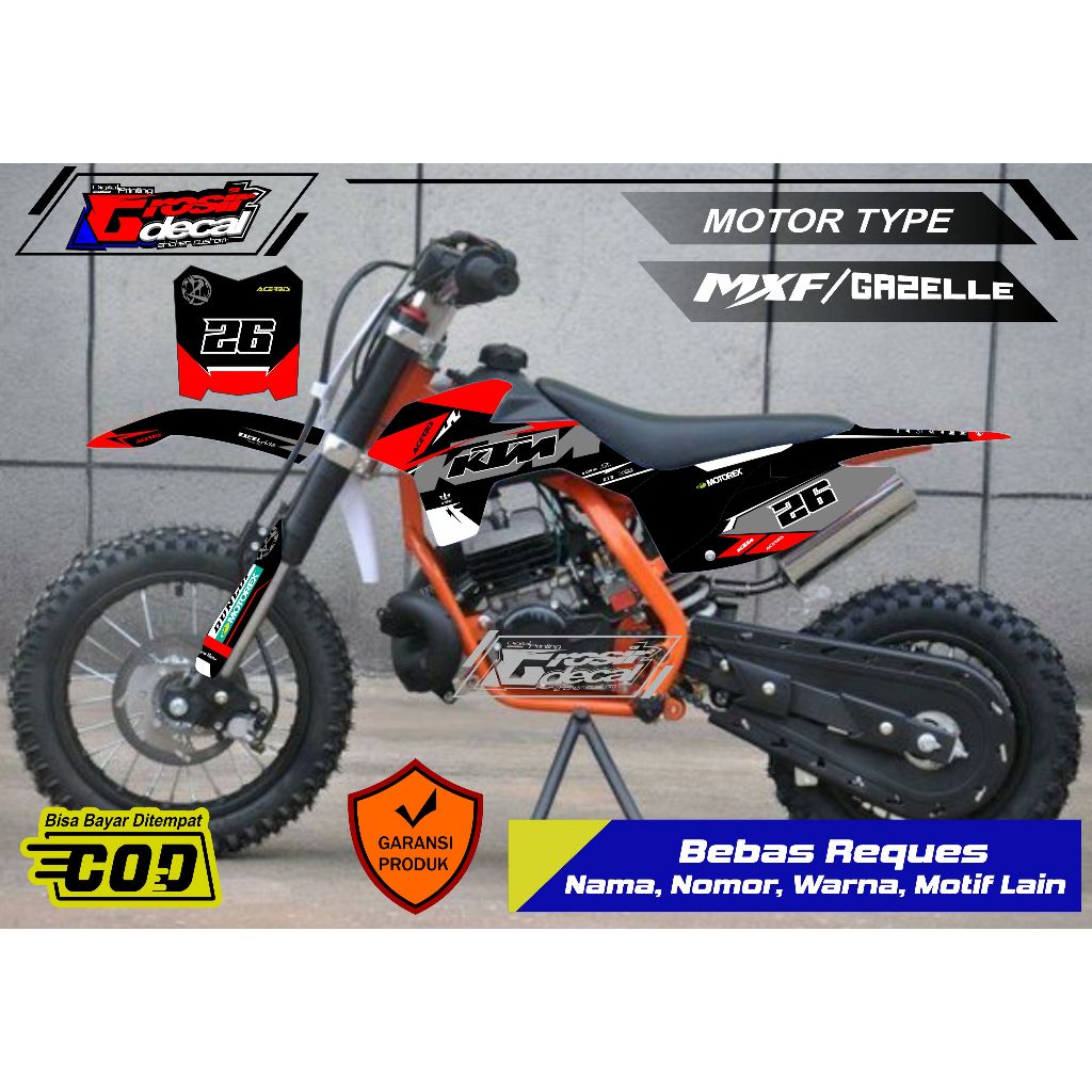 Mini Trail MXF Striping Decal Sticker 50cc / Gazelle 50cc / Redbull ...