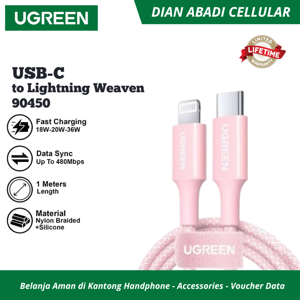 Ugreen Cable C to Lightning Weave (90450) | Shopee Malaysia