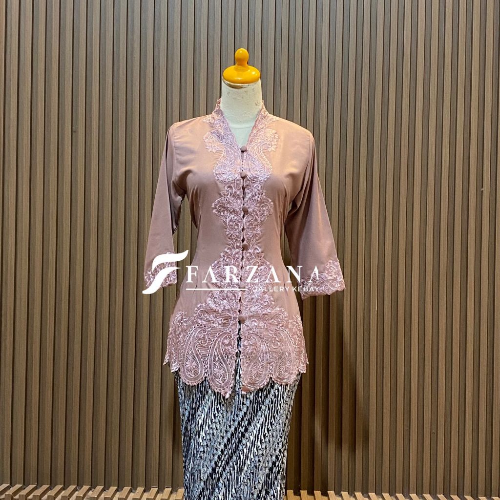 KATUN Encim Kebaya with Matching Embroidery, 3/4 Sleeves, Premium Micro ...