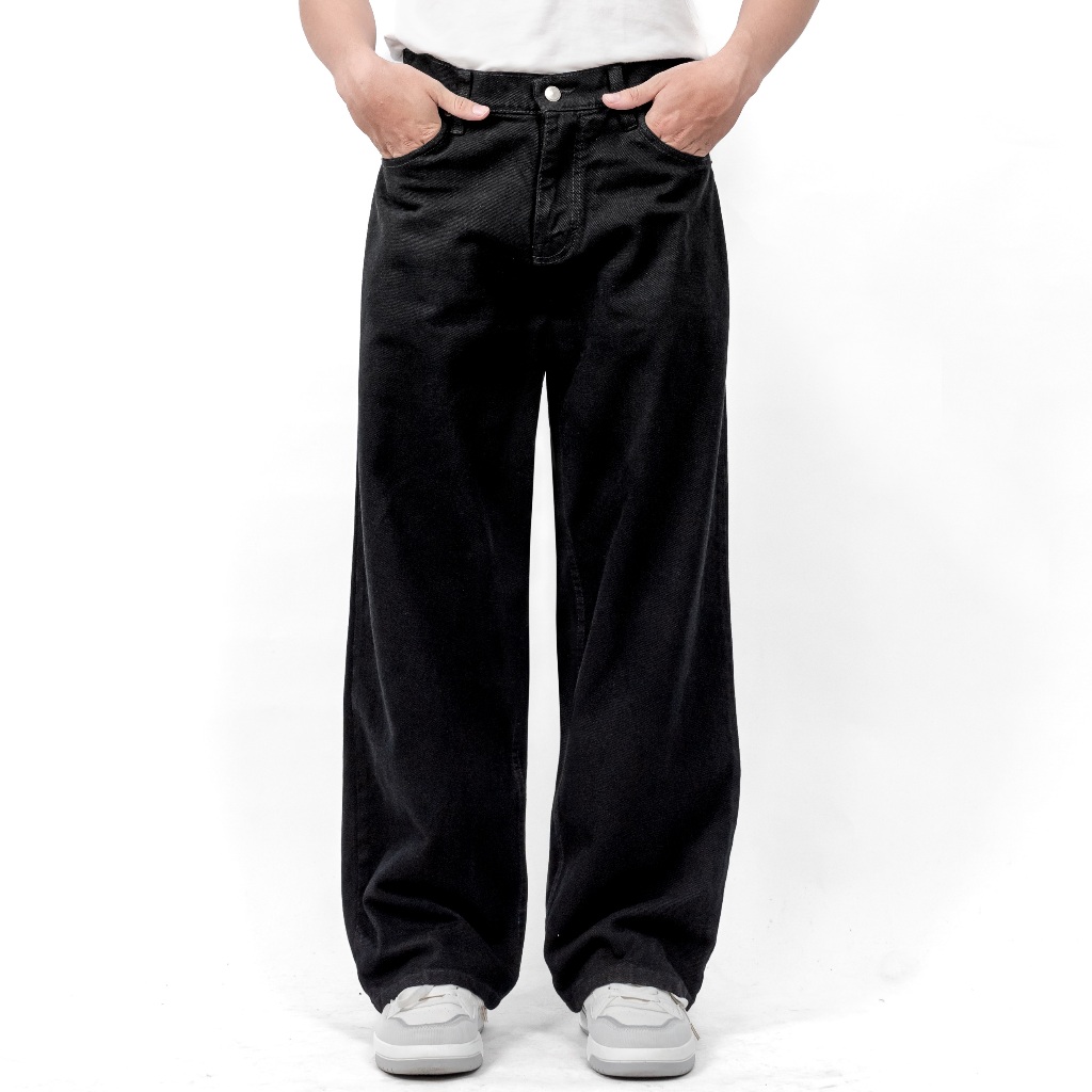 HITAM Gizmo - Men's Solid Black Gombrong Skena Wide Leg Jeans loose fit ...