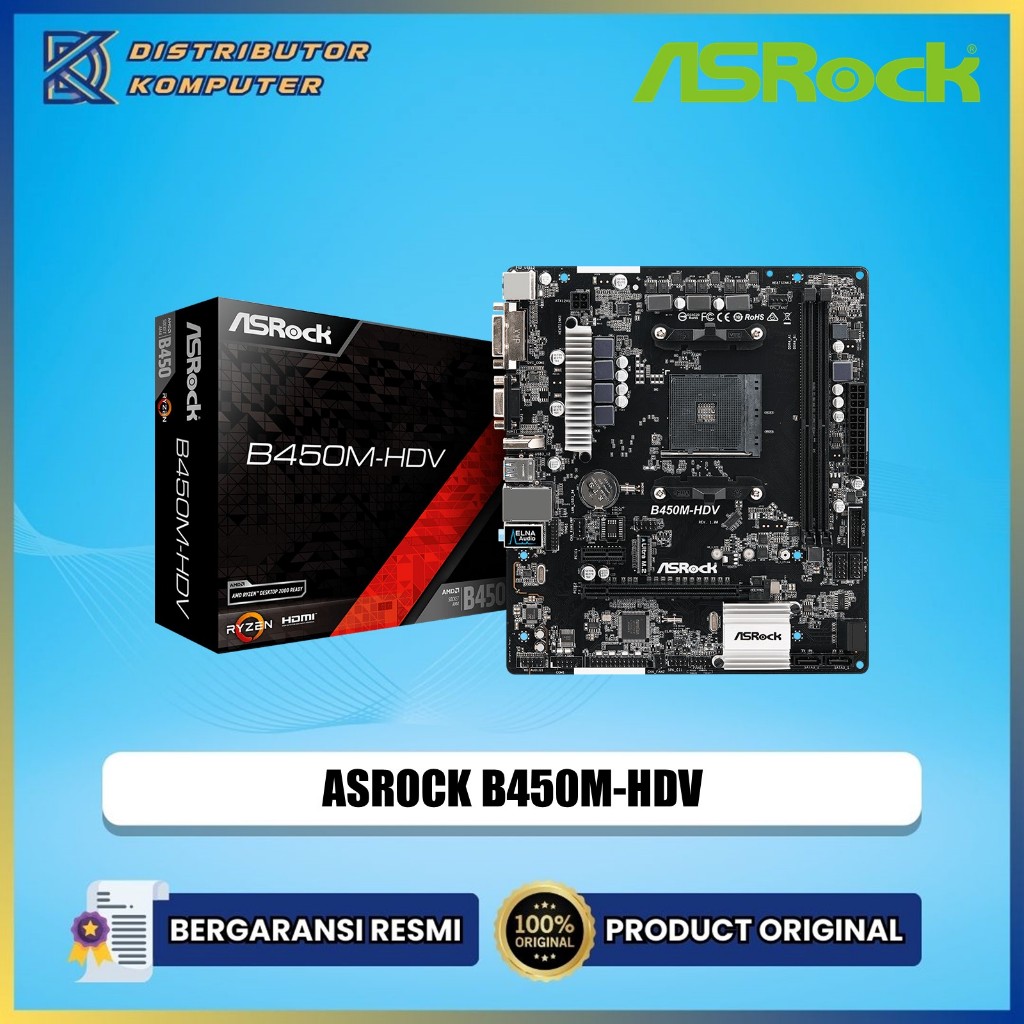 Asrock MOTHERBOARD B450M-HDV (AM4, AMD PROMONTORY B450, DDR4 ) | Shopee ...