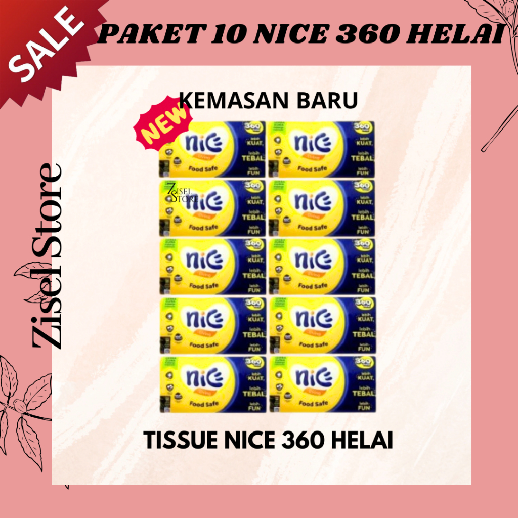 PACKAGE 10 PCS Nice Facial Tissue 180 Sheets 2 Ply Nice 360 Strands ...