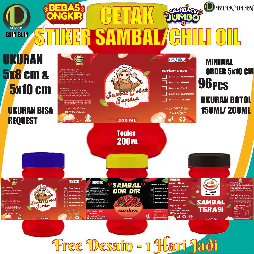 Print Sambal Stickers/Sambal Lebel Stickers/Package Stickers 150 ml/200 ...
