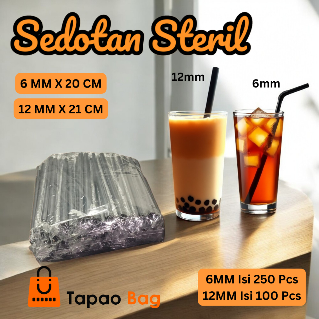 HITAM Black Pointed Plastic Straw 6mm x 20cm | 12mm x 21cm | Black Sterile Straws - Pack ...