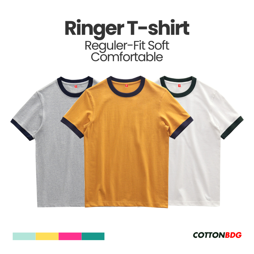 Cottonbdg Plain Ringer T-Shirt for Men and Women with White / Black ...