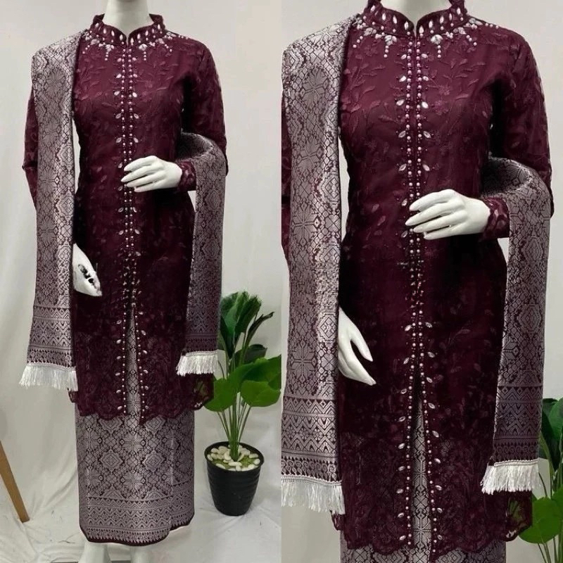 Sequin Songket Shawl Brocade Tunic kebaya Set / Busui Brocade Tunic ...