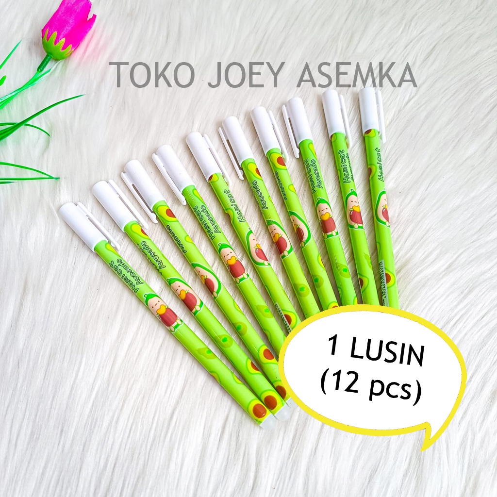 (12 Pcs) REMOVABLE PEN AVOCADO MOTIF ERASEABLE PEN AVOCADO BOLPEN PEN ...