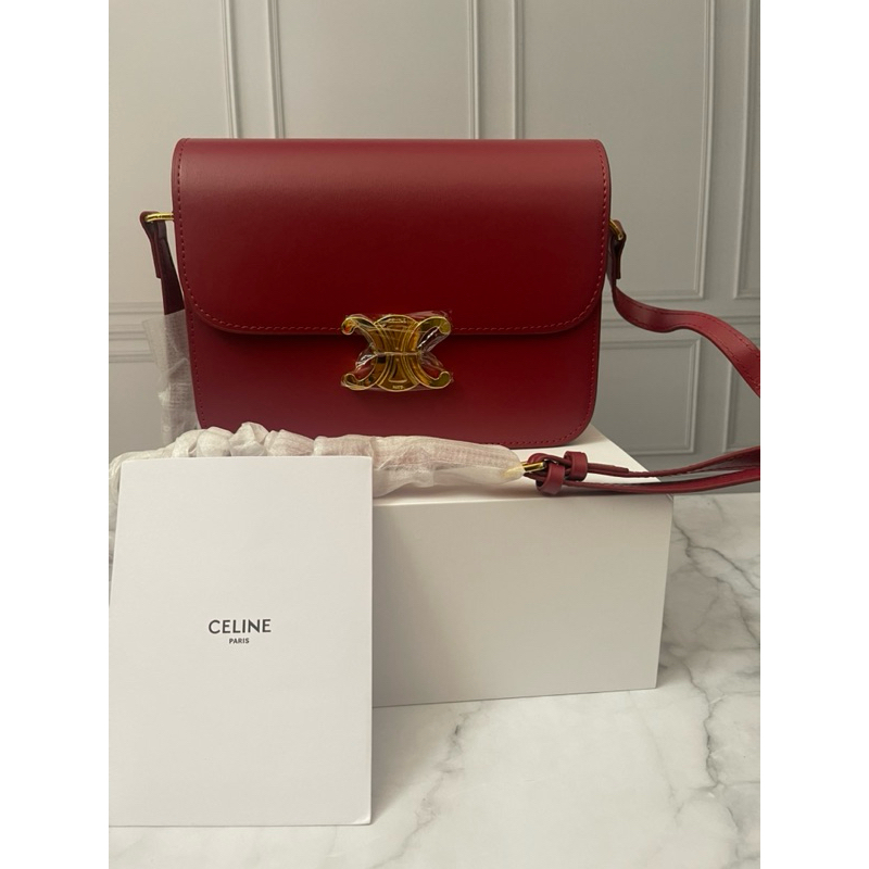 Women's fashion bag celin red Maroon genuine leather | Shopee Malaysia