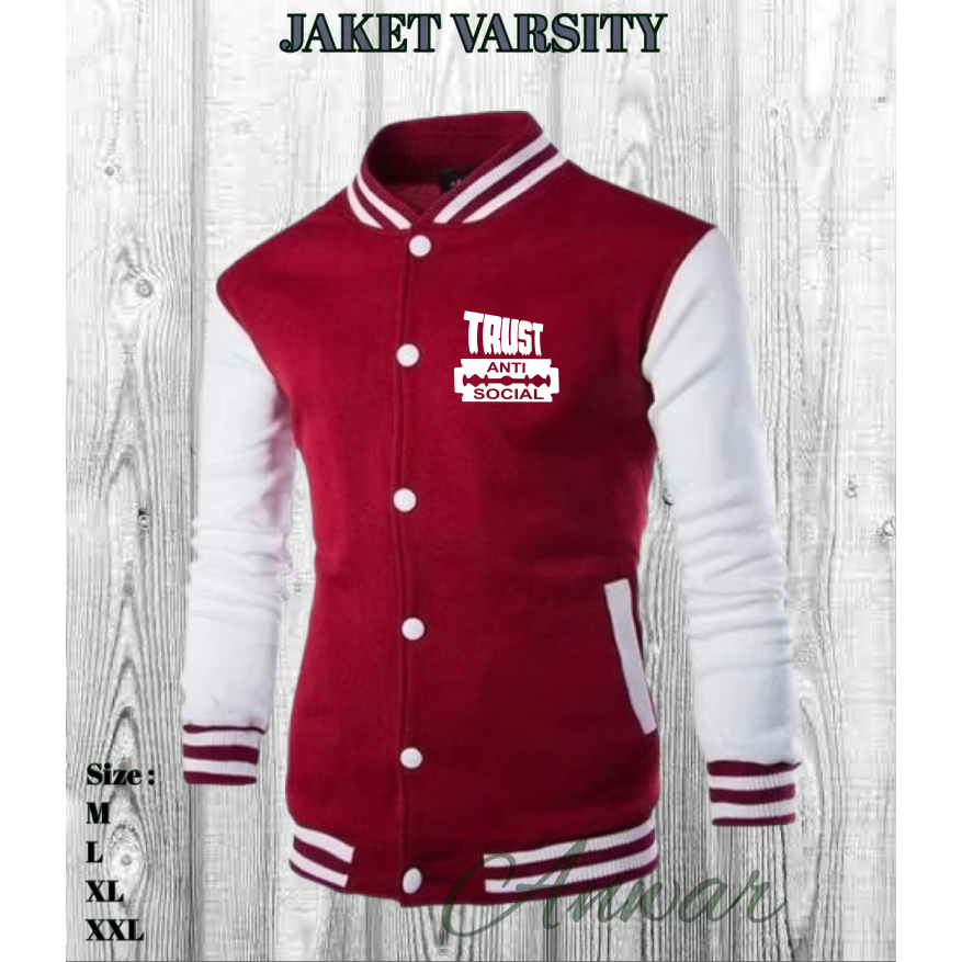 PUTIH Social Trus Varsity Jacket White Logo How To Style Varsity ...