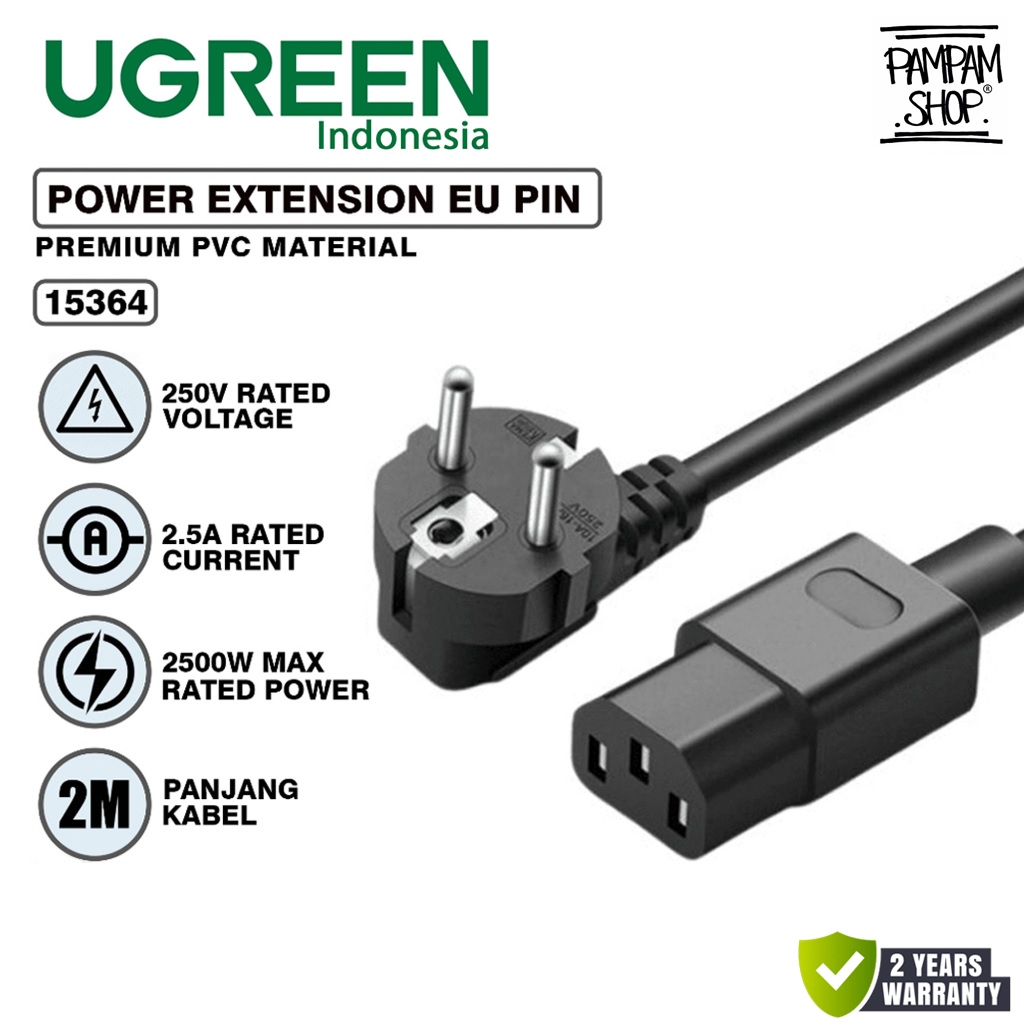 Ugreen 15364 Power Cable CPU PC Printer TV Projector UPS 2 Meter 2M EU ...