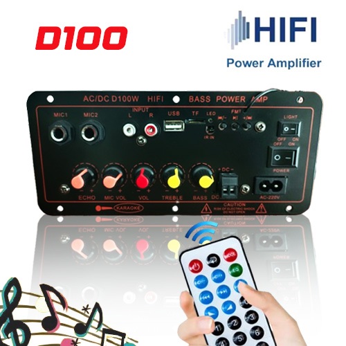 Power amplifier D100W Hifi Bass DC12-24V AC220V supports USB, Bluetooth ...