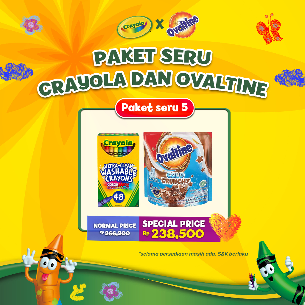 Bundling CRAYOLA 48ct Colors Ultra Clean Washable Crayons x Ovaltine 18s | Shopee Malaysia