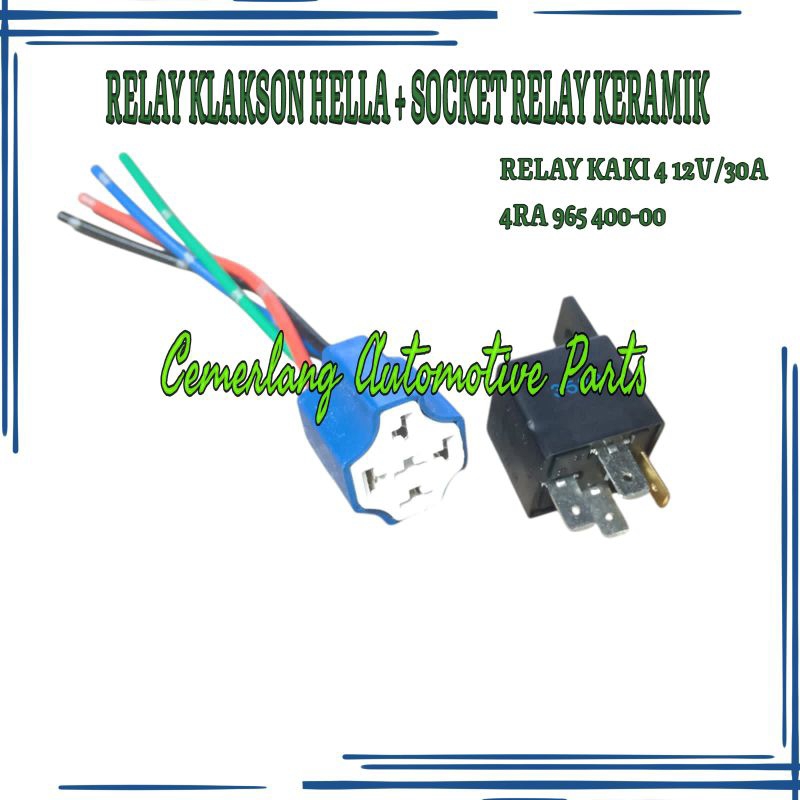 Hella RELAY 12V 30A LEG 4 + CERAMIC RELAY SOCKET (HELLA 4RA 965 400-00 ...