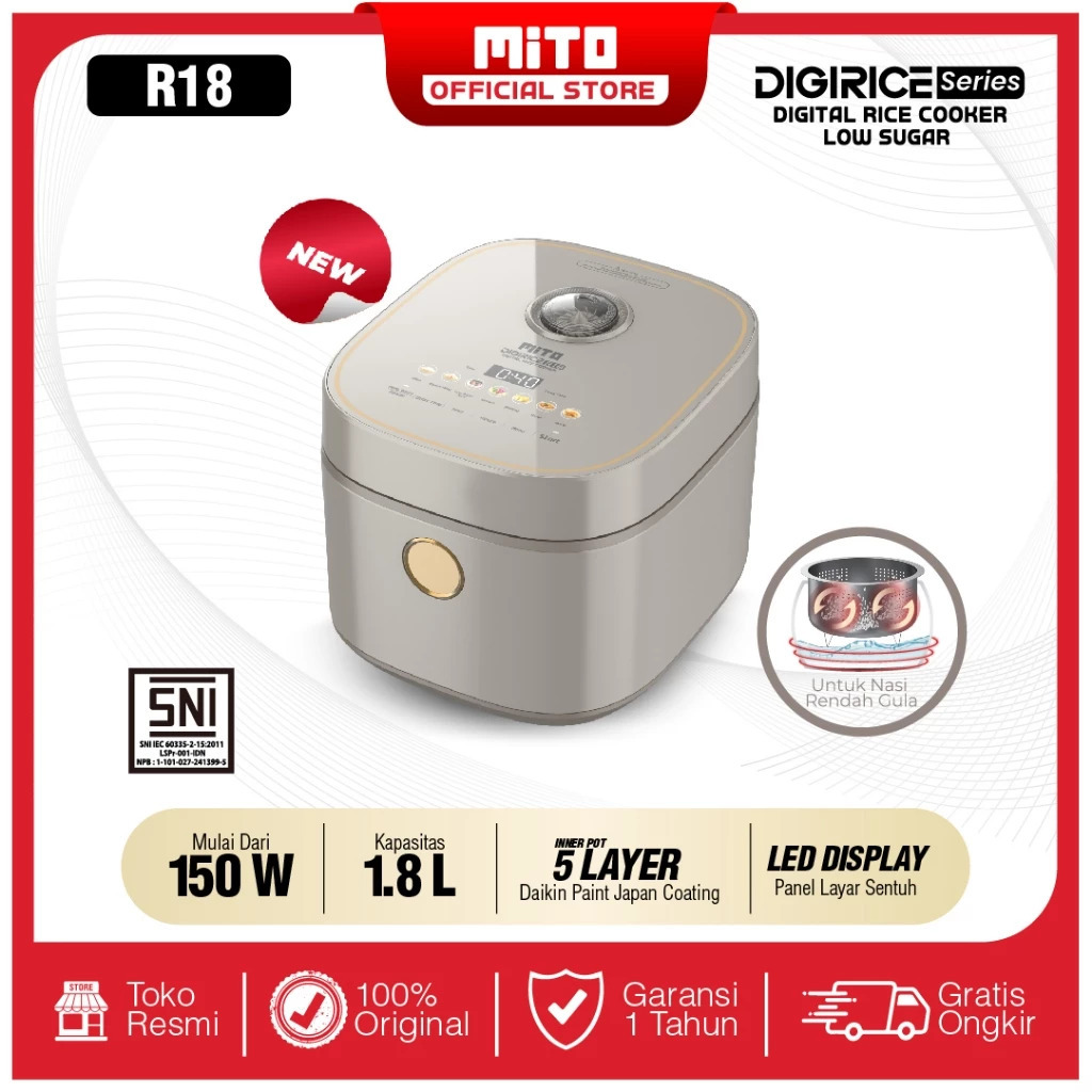 Mito Digital Rice Cooker Low Sugar 8 Menu Preset Non-Stick Low Watt New ...