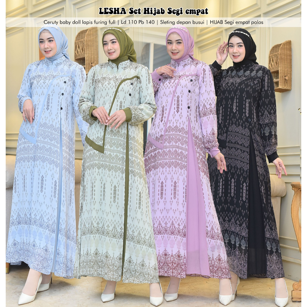 Shireen FS- LESHA 2 Gamis Set Muslim Hijab Latest Model Material Ceruty ...