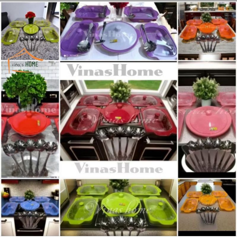MERAH Maroon melamine buffet Set + 5 golden dragon shell spoons ...