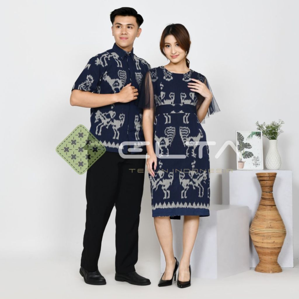 Elta TENUN Kebaya ananta Short Sleeve Blue couple motif sumba party ...