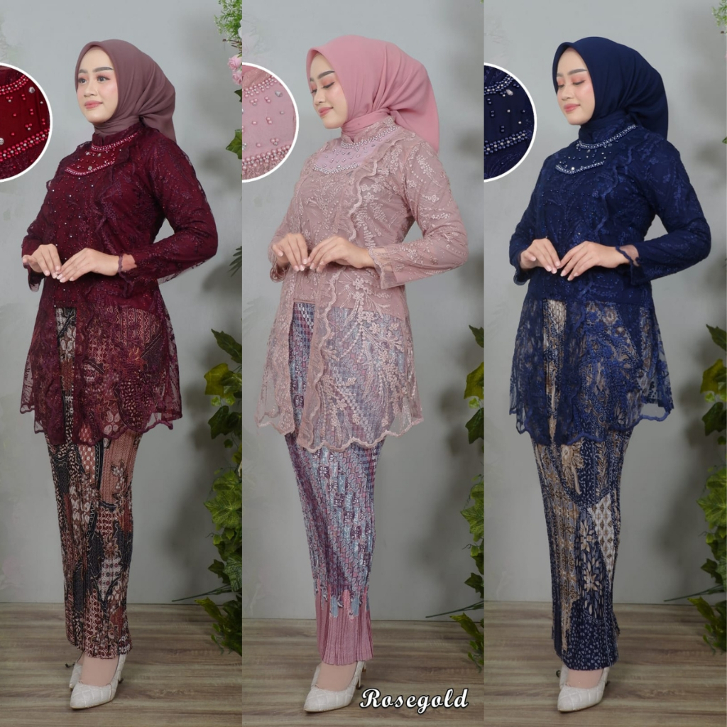 Tille Leoni Tunic Kebaya and Batik Plisket Skirt/ Pemium Tulle Kurung ...