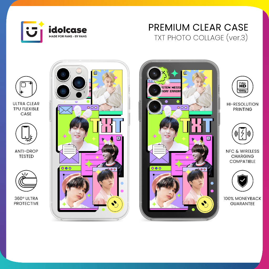Clear Case TXT PHOTO COLLAGE VERSION 3 Thick Material NFC And Wireless ...