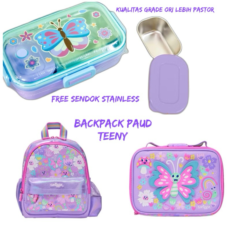 Smiggle PAUD / YOUTH BUTTERFLY PURPLE GRADE ORI BACKPACK SET | Shopee ...