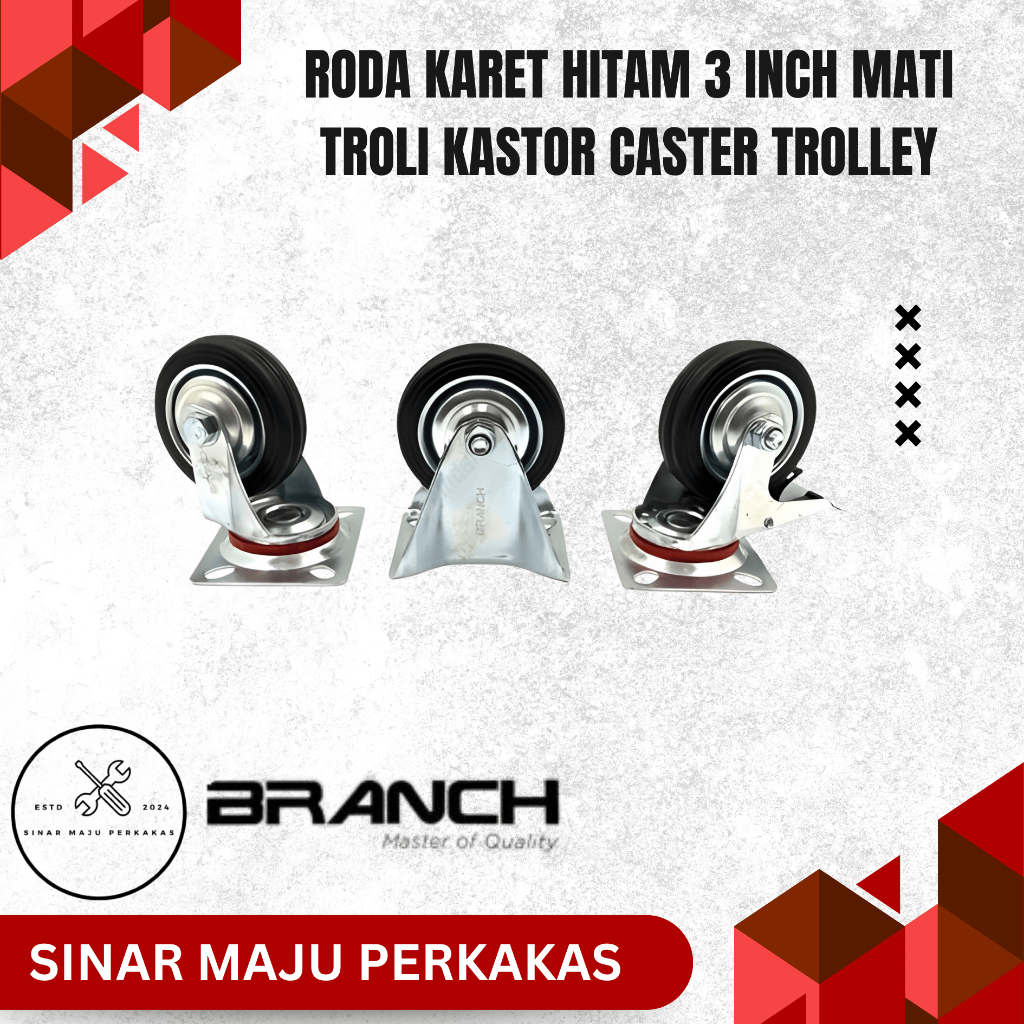 HITAM 3 Inch BLACK RUBBER WHEELS DEAD Trolley Caster Trolley - DEAD ...