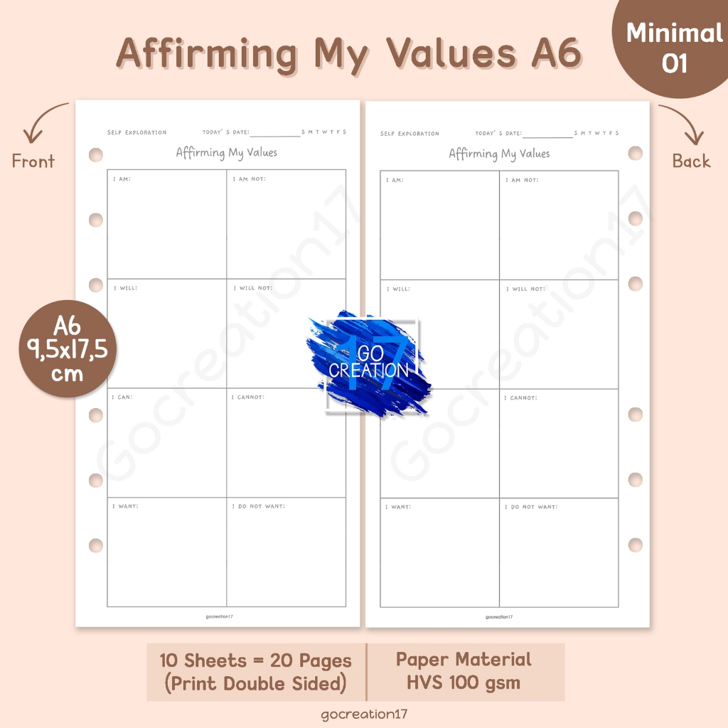 Planner Book Refill Paper Fill Binder Affirming My Values Simple ...