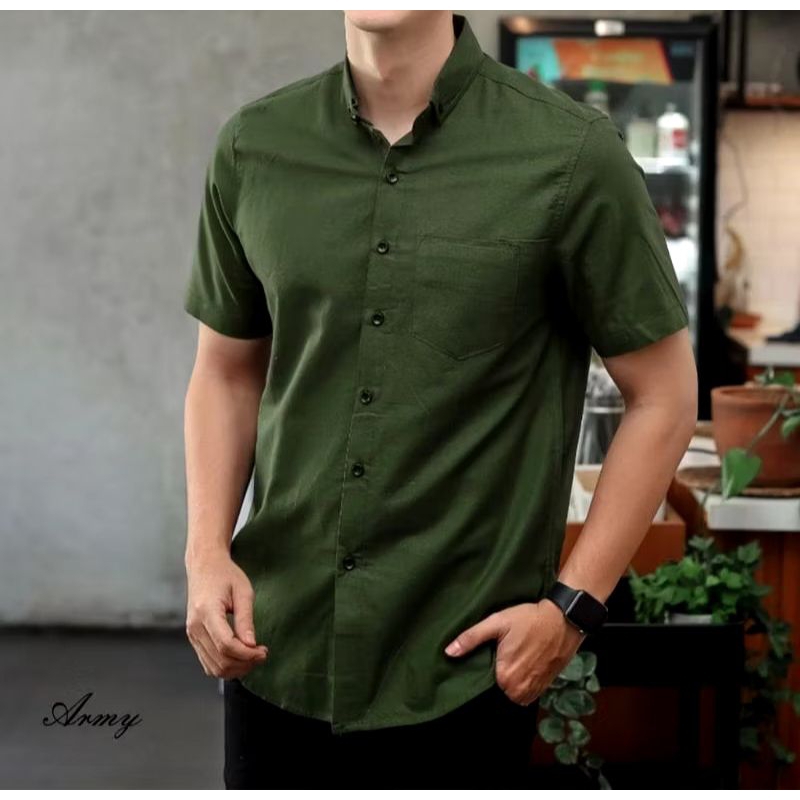 KEMEJA Men's Plain Shirts Short Sleeve Army Hem Shirts Men's Casual ...