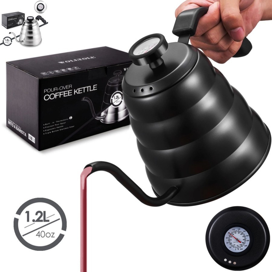 Gooseneck Stainless Kettle With Thermometer Gooseneck Teapot V60 1.0L ...
