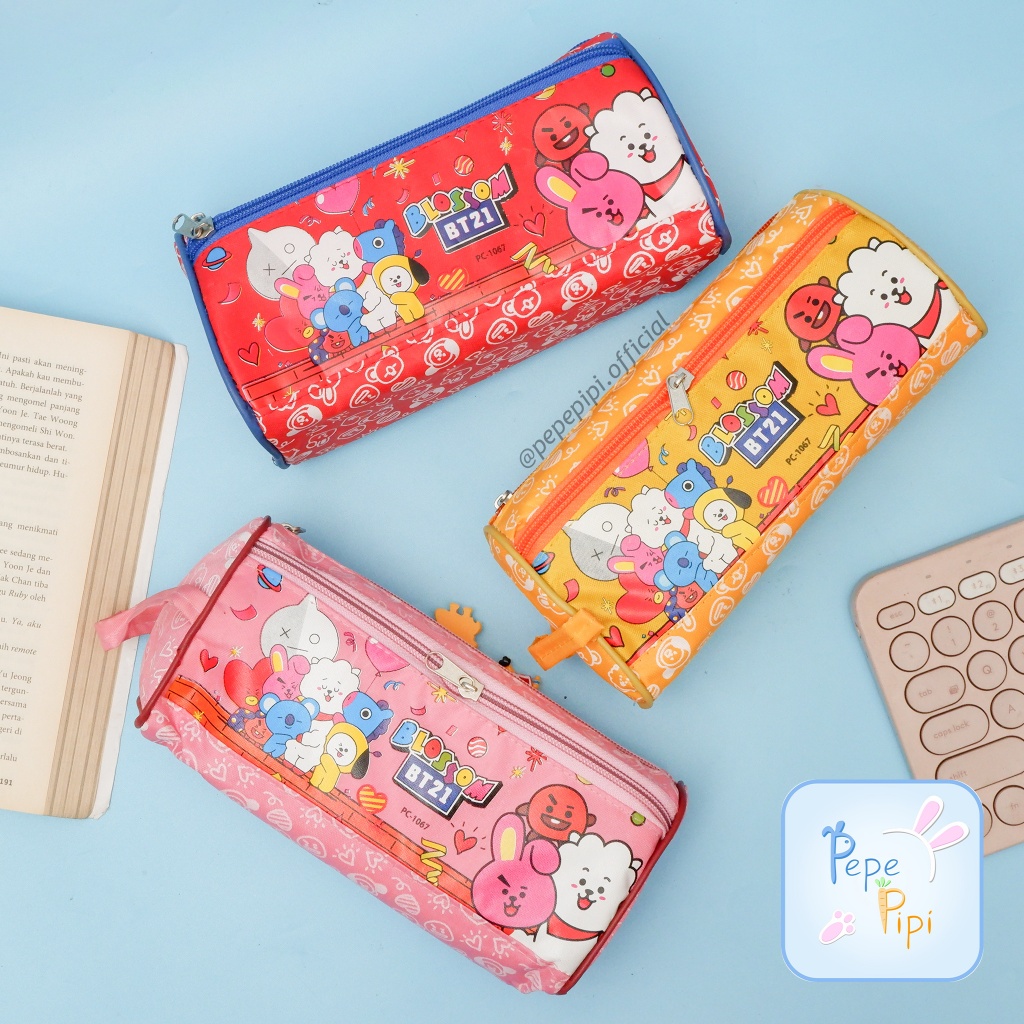 Pencil Box 2 Zippers PC-1067 BT21 Pencil Case Kostak Cosmetic Makeup ...