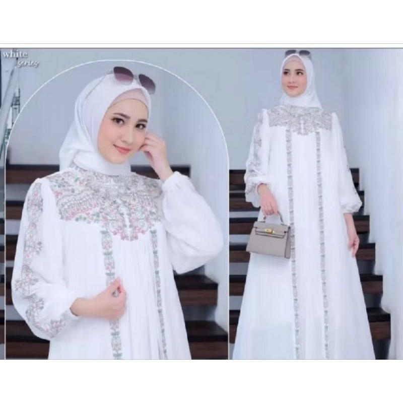 Batari Premium Embroidery Jumbo Gamis Abaya Muslimah Dress Two Layer ...