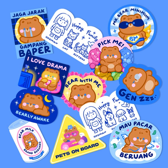Bear STICKERS (WATERPROOF) - cute BEAR die cut sticker | Shopee Malaysia