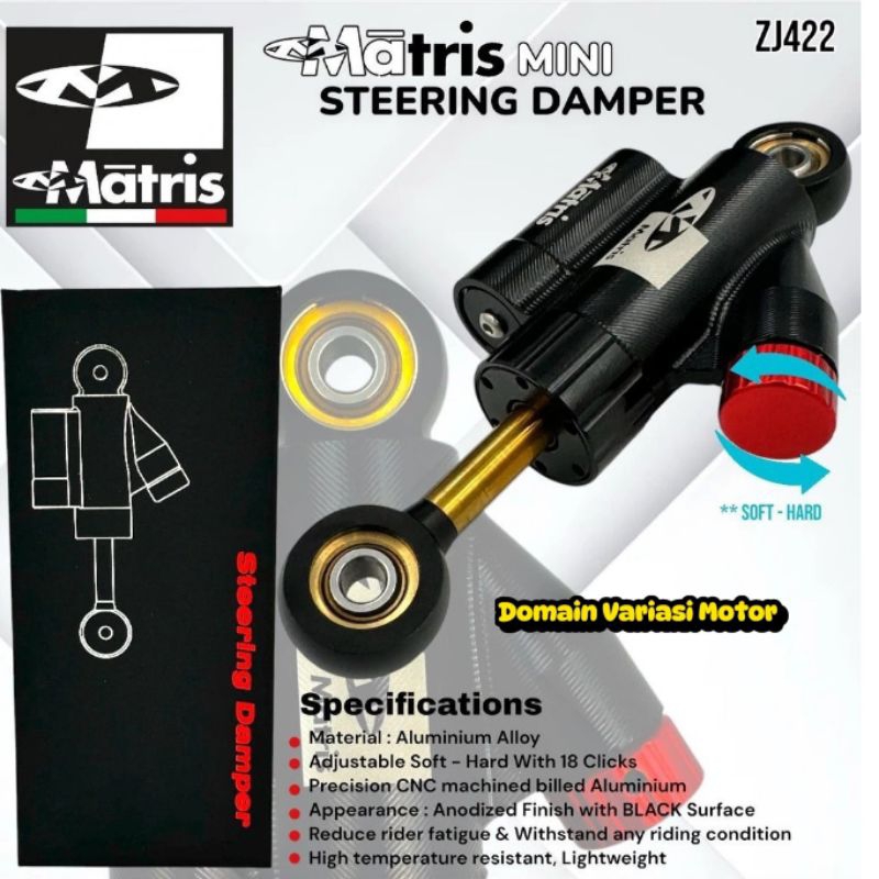 Mini Matris Steering Damper Matris BLACK Model WP MATIC / UNIVERSAL ...