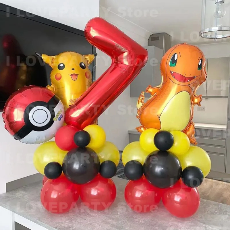 MERAH Pokemon Pikachu Charmander Red Numbers Balloon Pack Stand ...