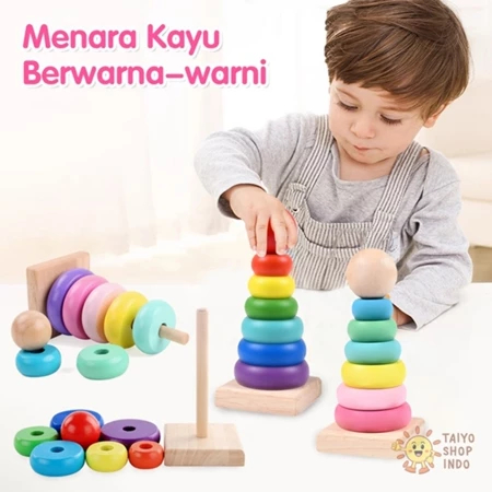 KAYU Kids Toys Tower Ring Rainbow Pastel Basic Wooden Educational ...