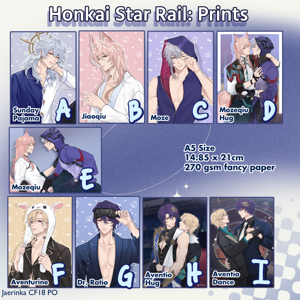 Honkai Star Rail Artprints Blade and Heng renheng Sunday Aventurine Dr ...